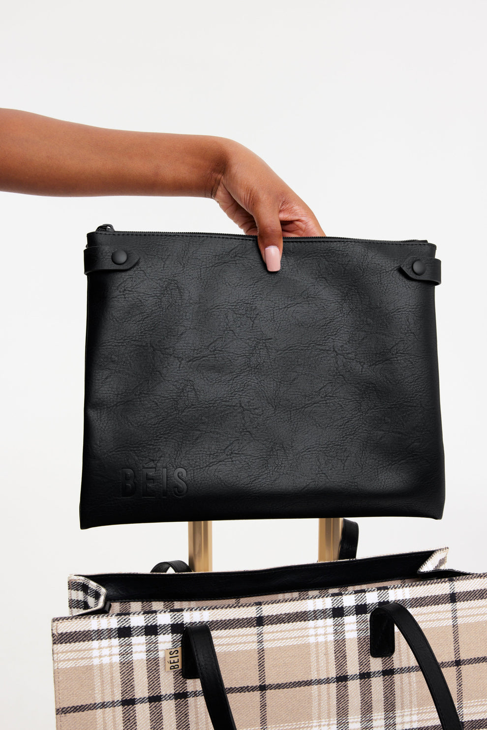 Béis 'The Work Tote' in Plaid - Small Work Bag & Laptop Bag