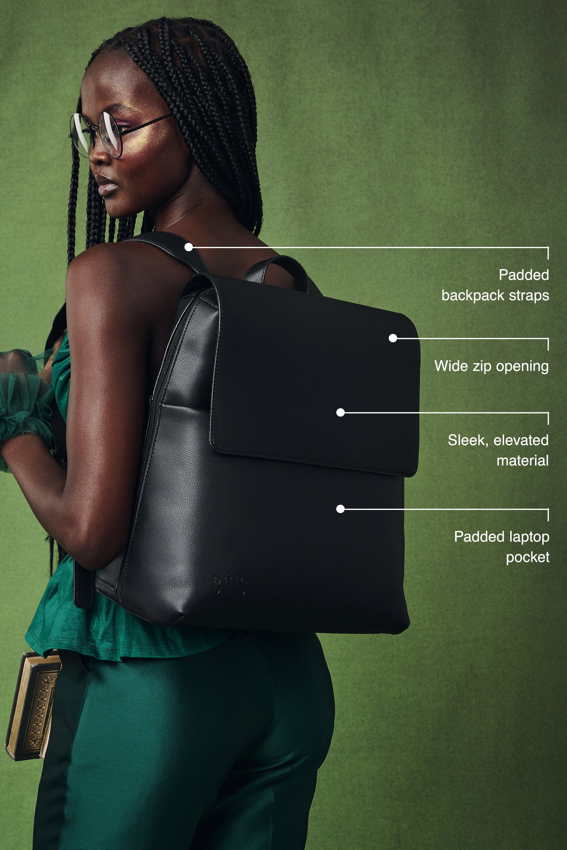 BÉIS 'The Wicked Backpack' in Black - Small Black Backpack for Work ...