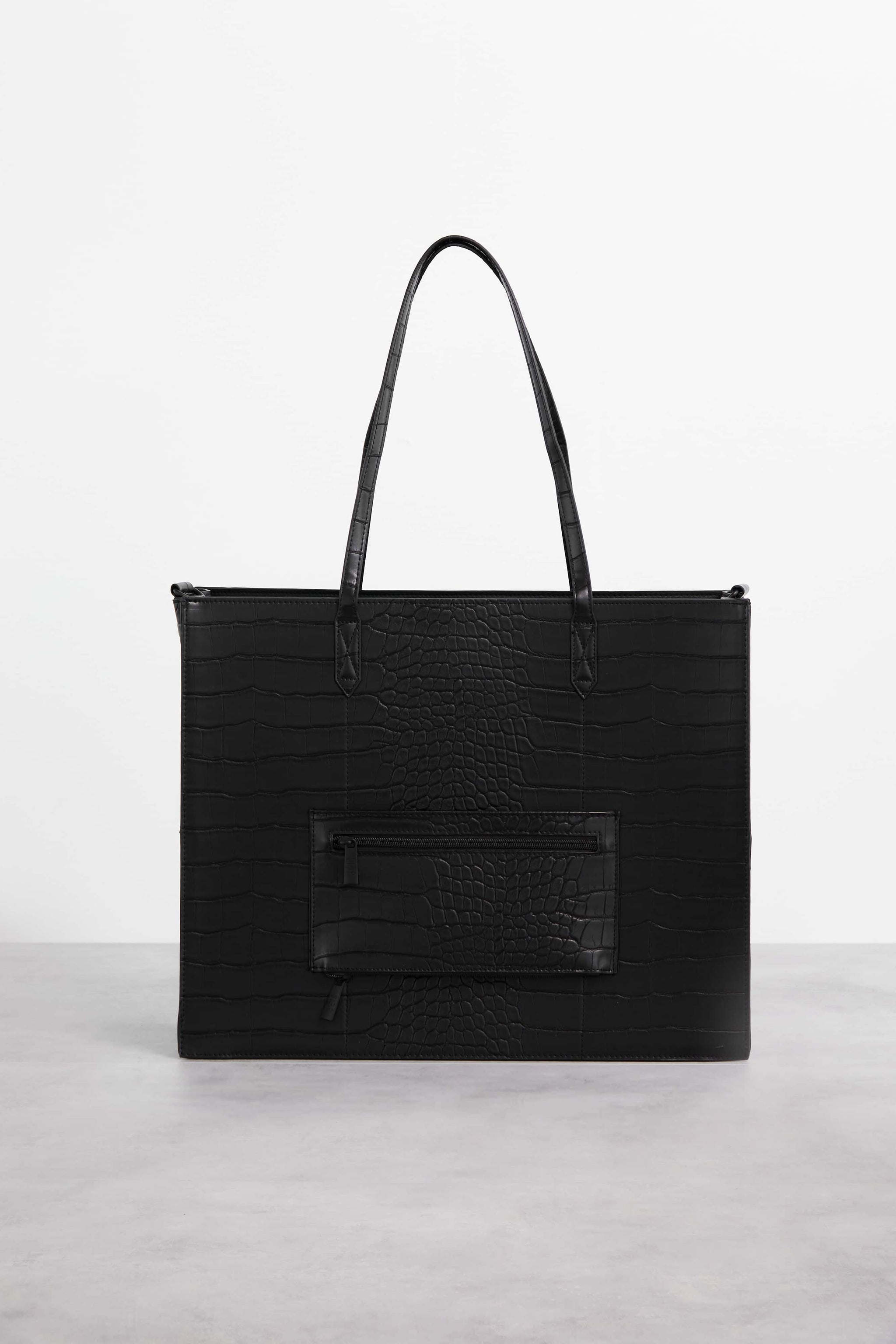 Large Black Croc Work Tote - Designer Laptop Bag for Women